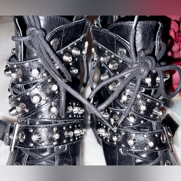 Zara | Shoes | Zara Stud Crystal Leather Moto Boot | Poshmark
